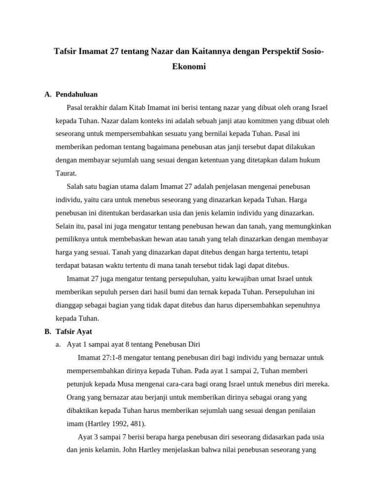 Tafsir Imamat 27: Nazar dan Penebusan | PDF