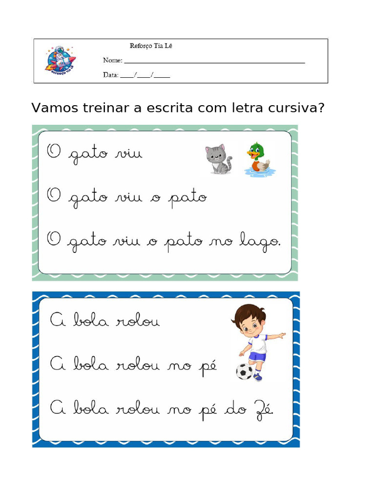 Vamos Treinar A Escrita Com Letra Cursiva | PDF