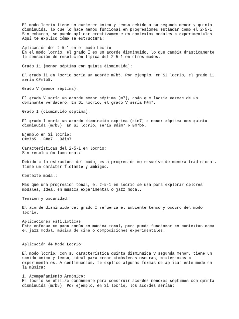 Aplicación de 2, 5, 1 en escala Locria | PDF | Acorde (Música ...