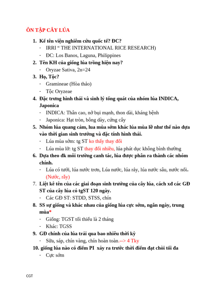 ÔN TẬP CÂY LÚA THI | PDF