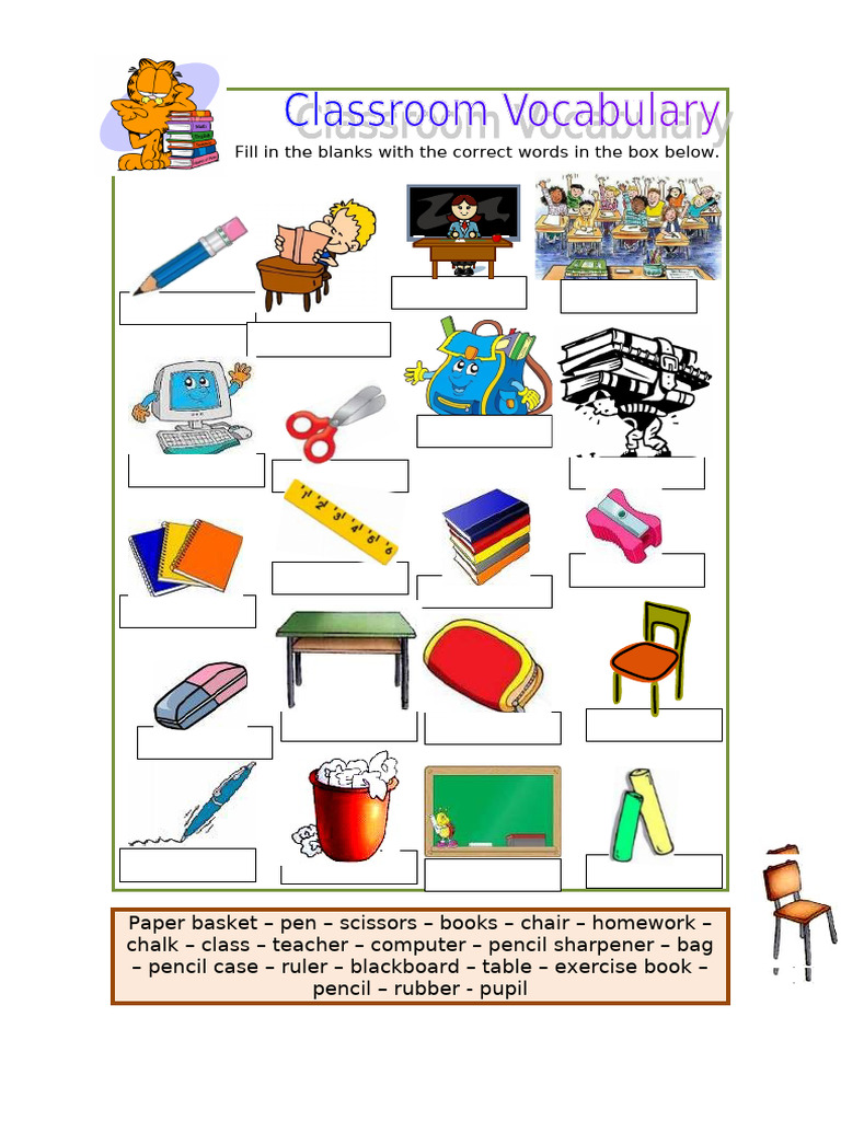 Classroom Vocabulary Match The Words With Pictures Exercise Worksheet ...
