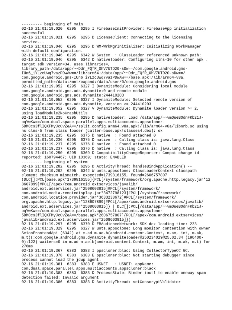 Com.dual.Space.parallel.apps.Multiaccounts.appscloner Logcat | PDF | Software Engineering ...
