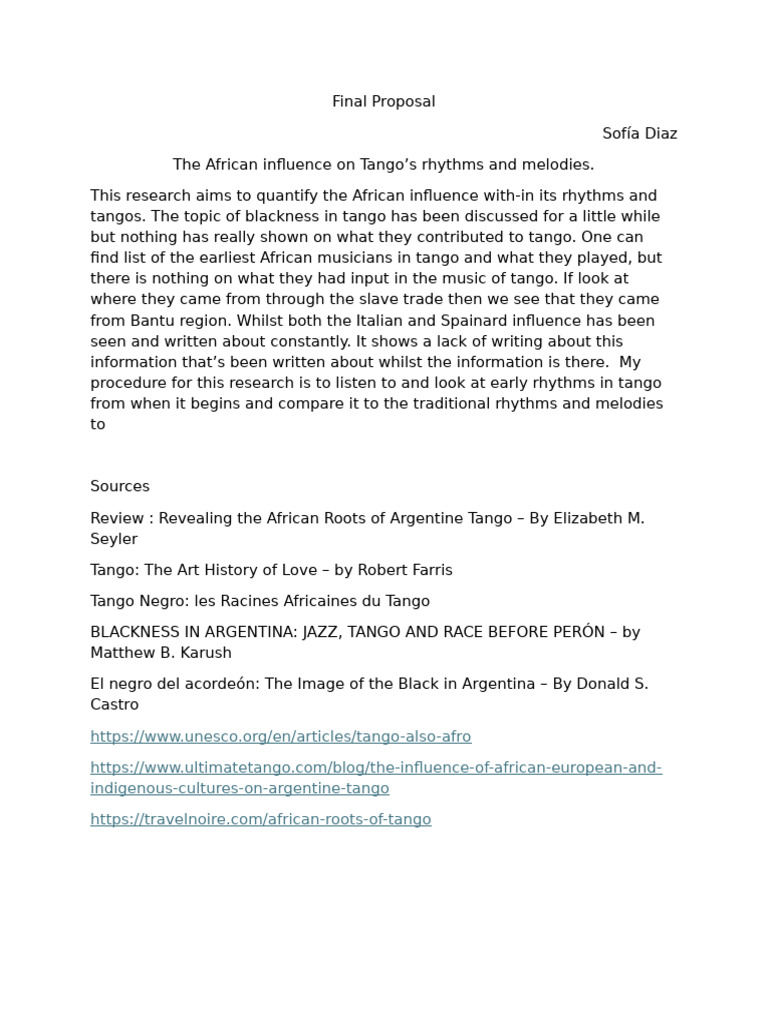 Afro Cuban Final Preposal | PDF