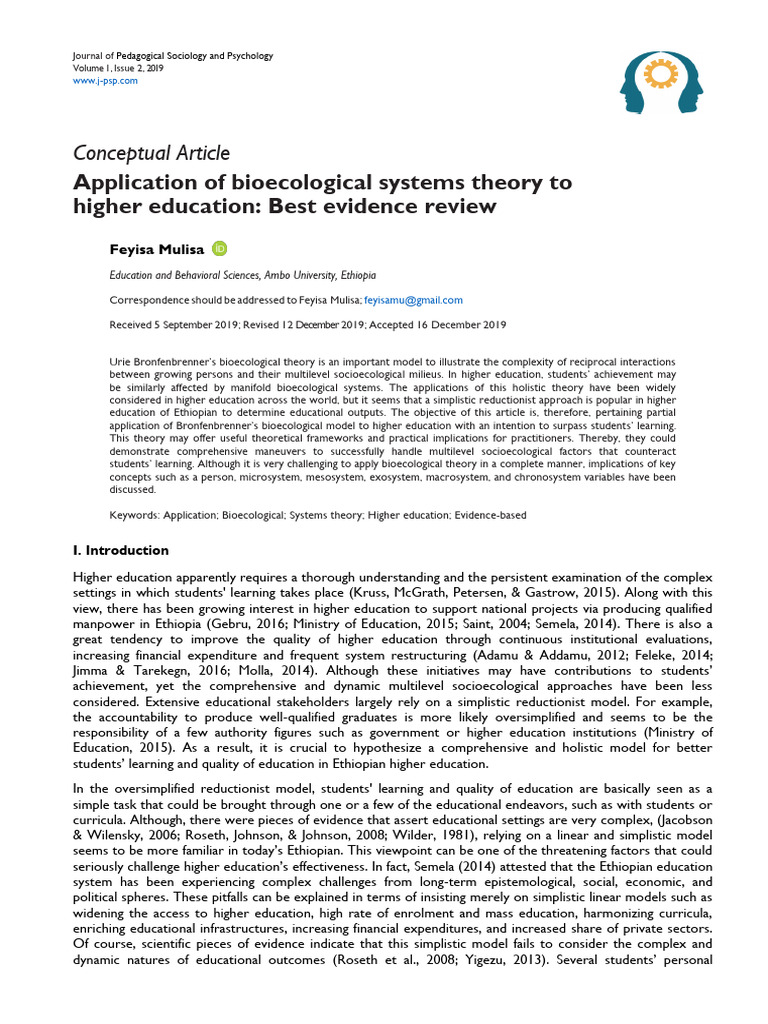 Application of Bioecological Systems Theory To Higher Education Best ...