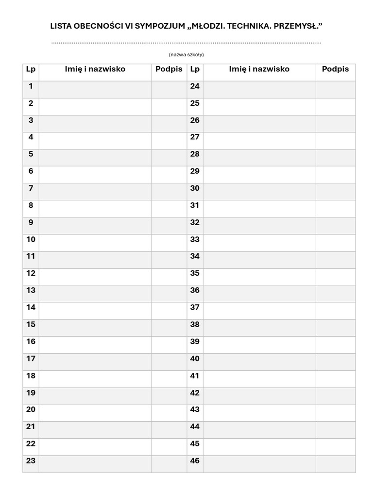 Lista Obecności VI MTP | PDF