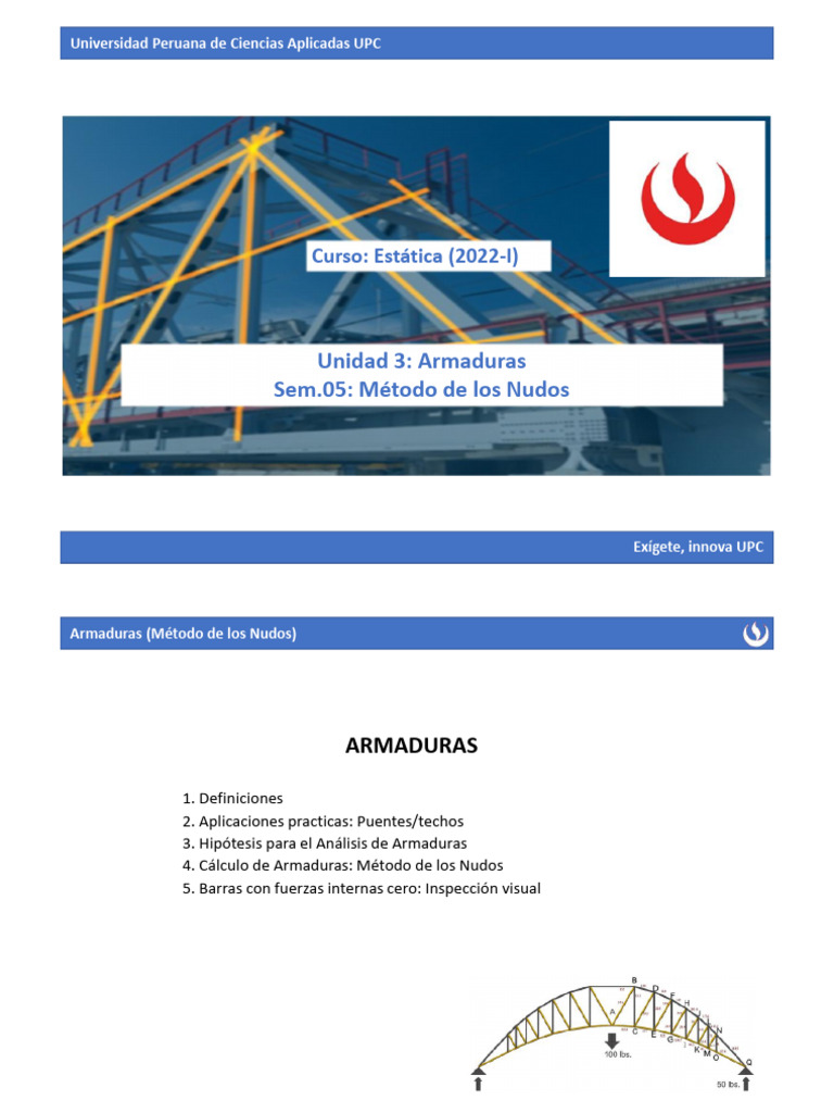 Sem05 - Armaduras (Metodo de Nudos) | PDF | Braguero | Mecánica