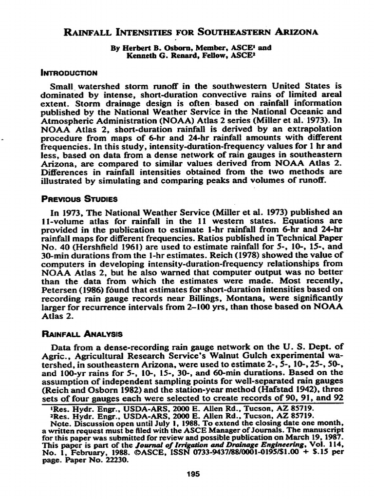 Rainfall Intensities For Southeastern Arizona | PDF | Precipitation | Rain