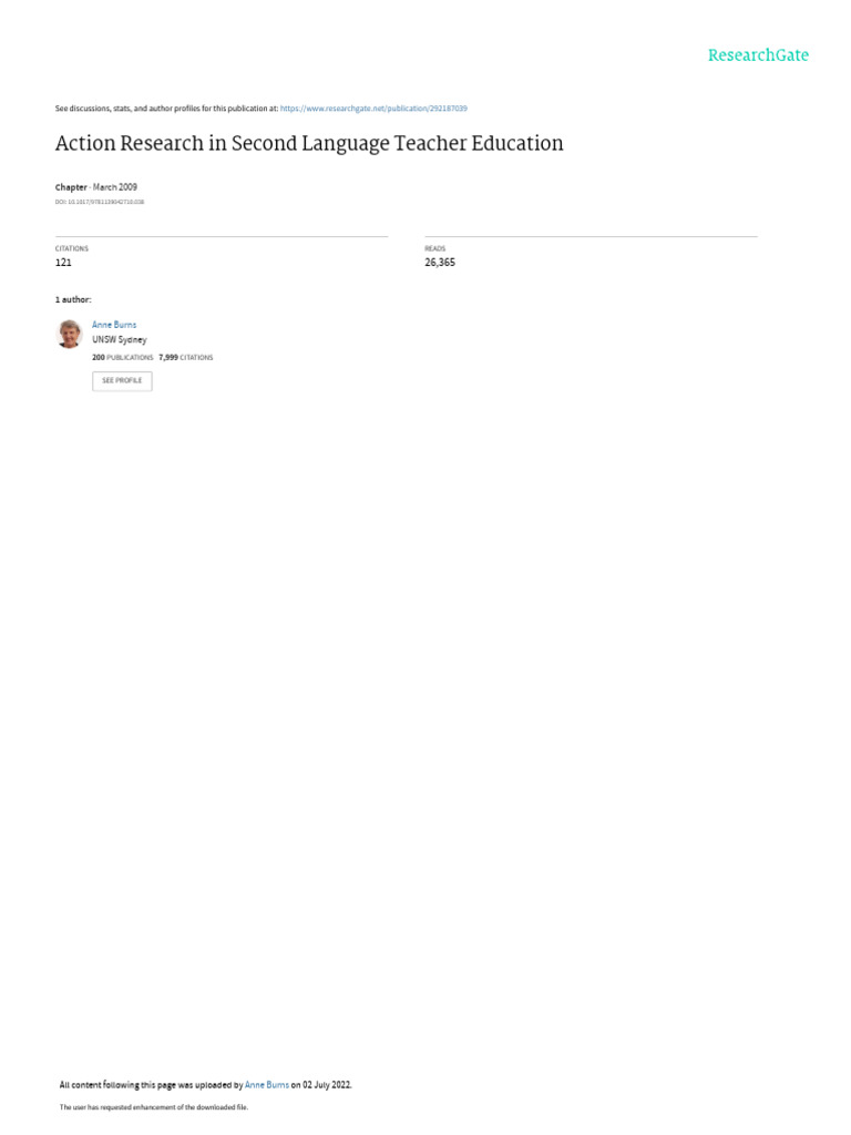 Burns 2009 L2TeacherEd Actionresearch | PDF | Learning | Cognition