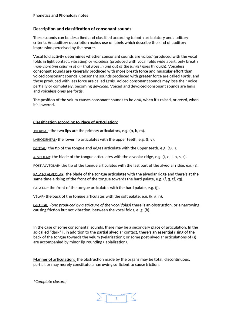 Description and Classification of Consonant Sounds | PDF | Phonetics | Linguistics