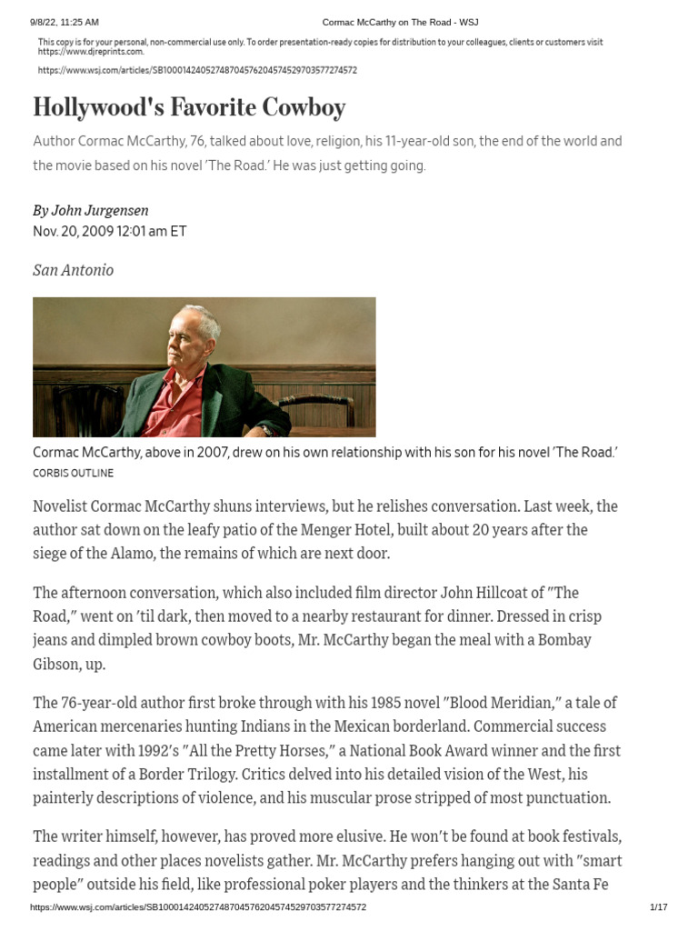 Cormac McCarthy On The Road - WSJ | PDF