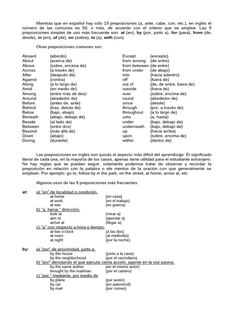 Las 19 preposiciones en español | PDF | Lingüística