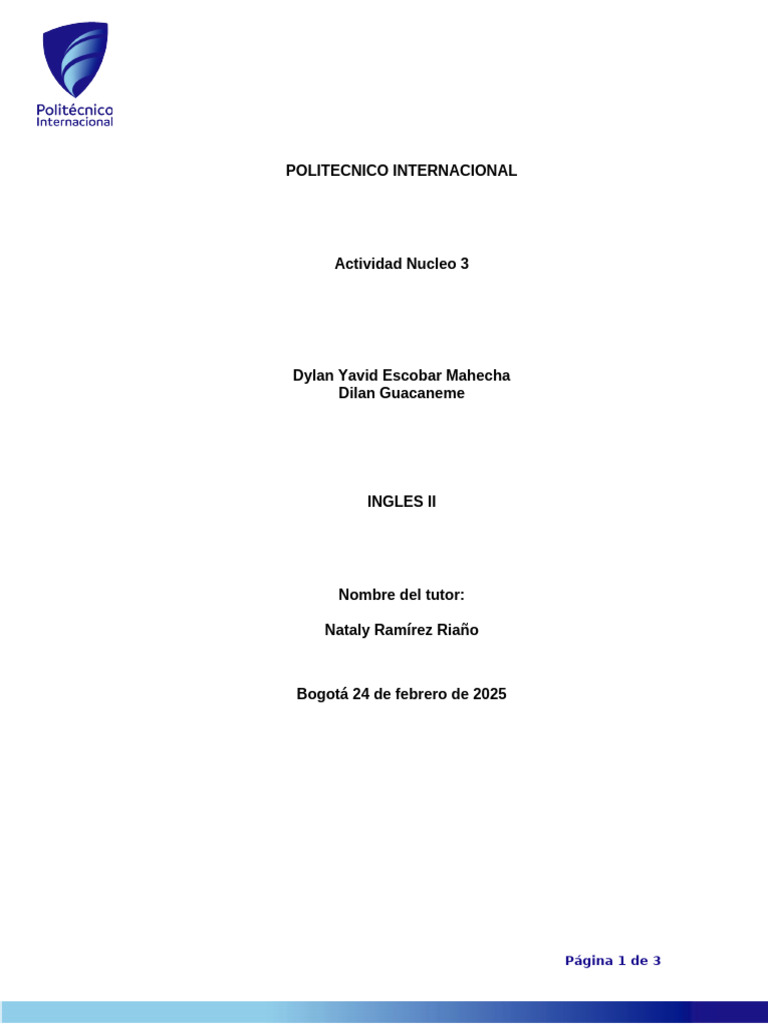 Actividad Nucleo 3 Ingles LL | PDF