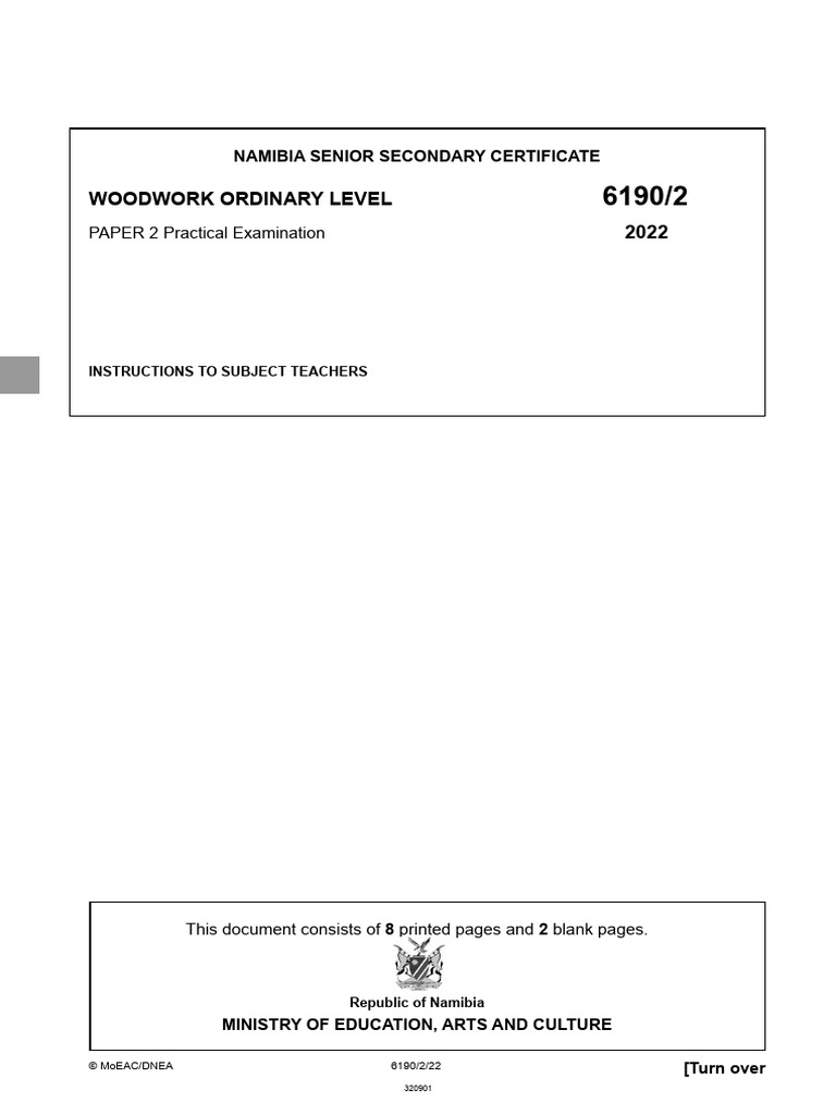 NSSCO - Woodwork Paper 2 Teachers Instructions 6190-2TI - First Proof ...