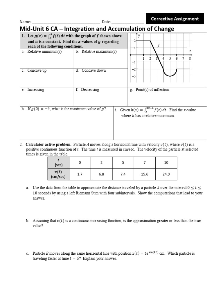 Calc Mid-Unit 6 Corrective Assignment | PDF | Integral | Mathematics