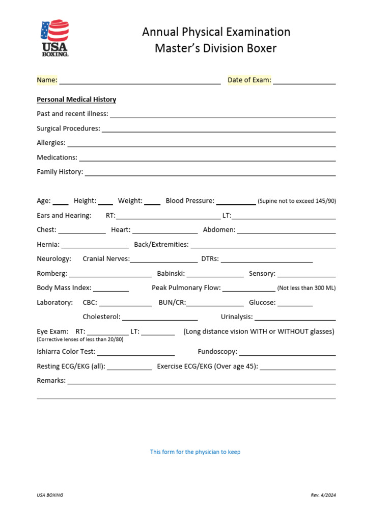 Masters Physical Examination Form Updated 4.4.2024 | PDF | Physical ...