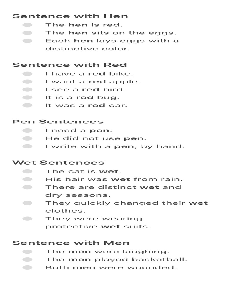 Sentence With Hen | PDF