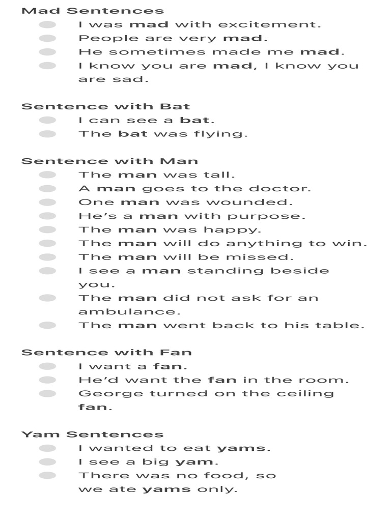 Mad Sentences for Class 1 | PDF