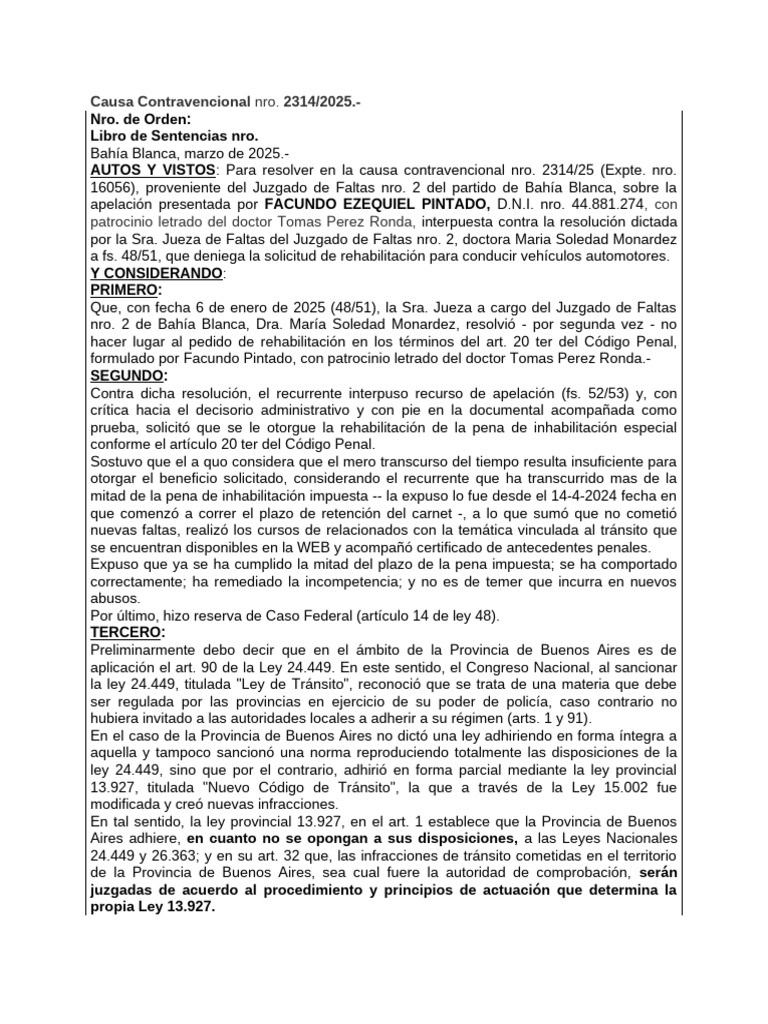 Pintado Facundo Patrocinio Letrado Dr. Perez Ronda Tomas | PDF ...