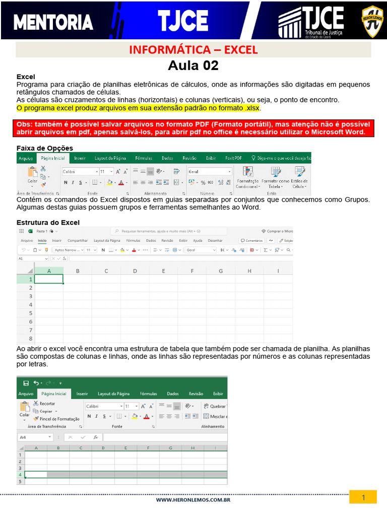 MENTORIA TJ CE EXCEL Aula 02 | PDF | Microsoft Excel | Decimal