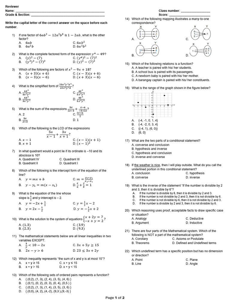 Division Post Test Reviewer | PDF | Axiom | Mathematics