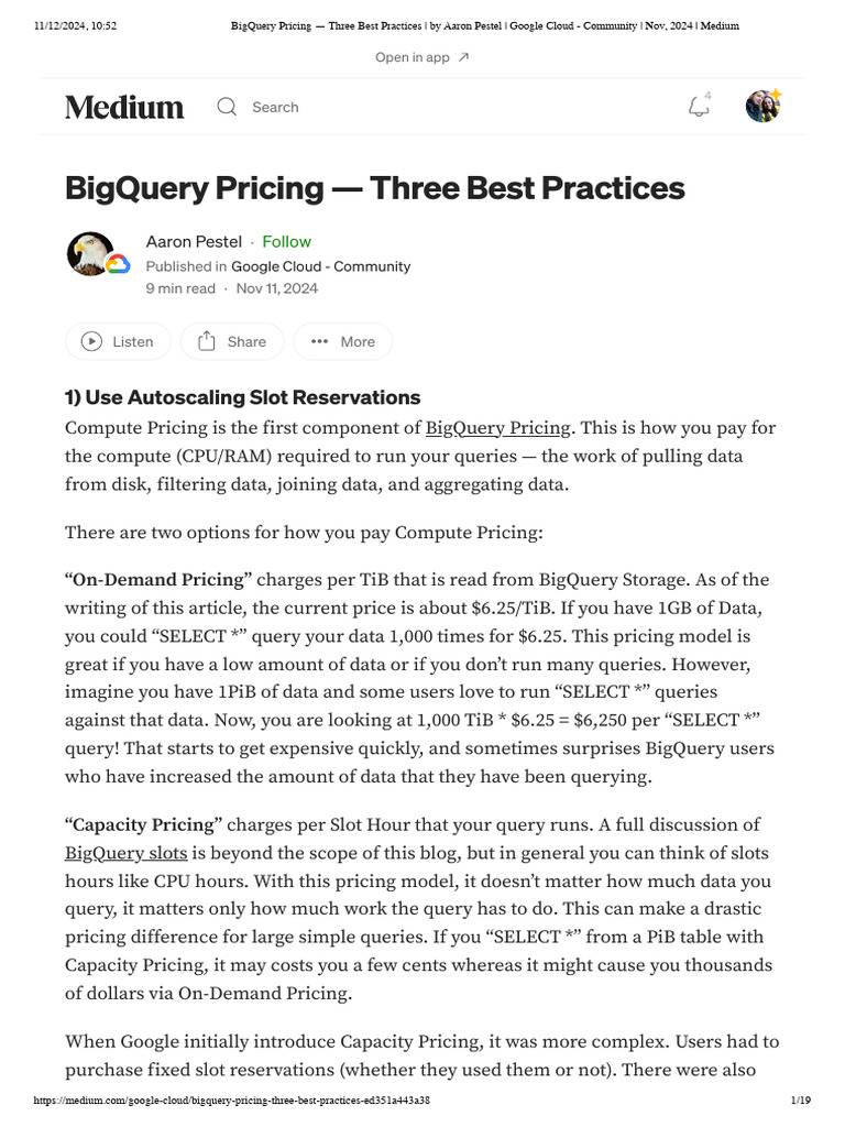 BigQuery Pricing Three Best Practices - Medium | PDF | Computer Data Storage | Pricing