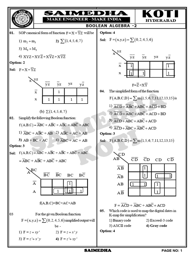 Boolean Algera With Solutions | PDF | Applied Mathematics | Algebra