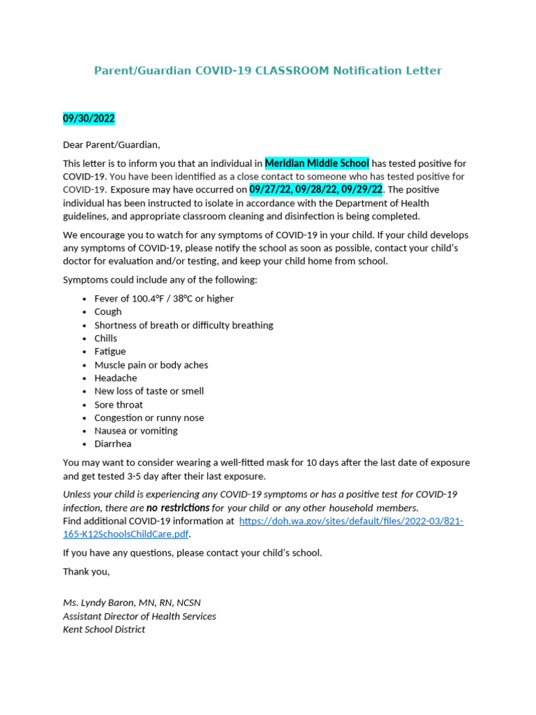 COVID-19 Notification for Parents | PDF