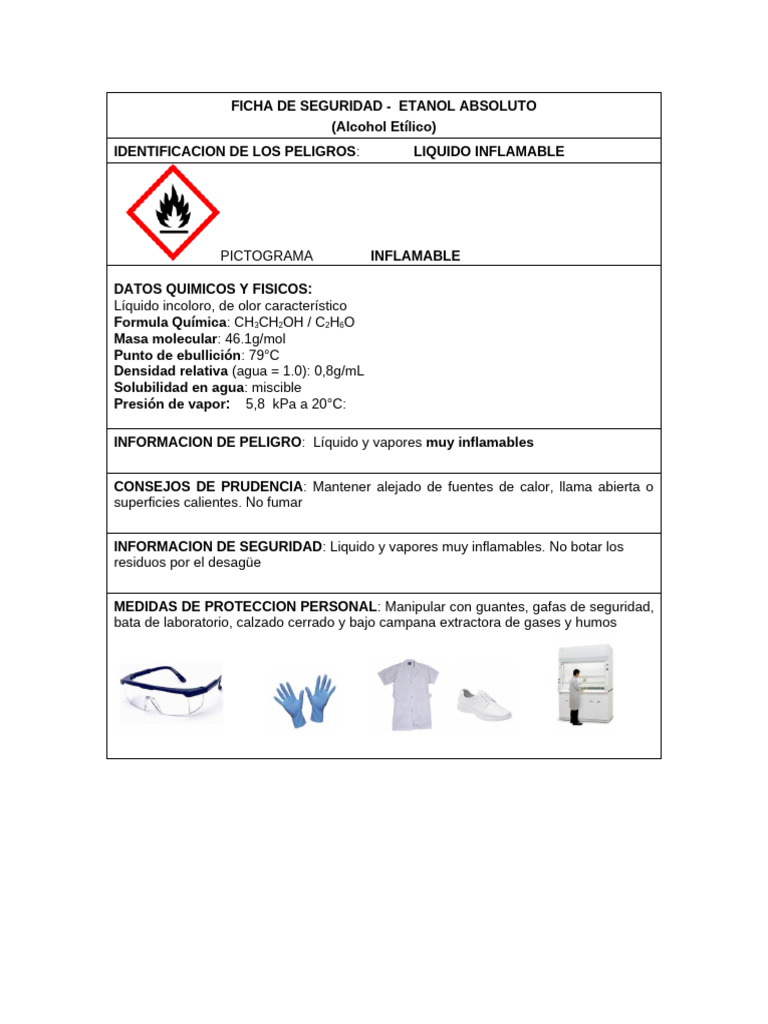 Ficha de Seguridad del Etanol Absoluto | PDF