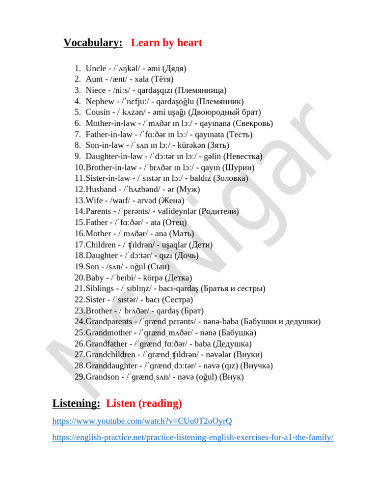 3 - Family (Adult) (Homework) | PDF | Grandparent | Family