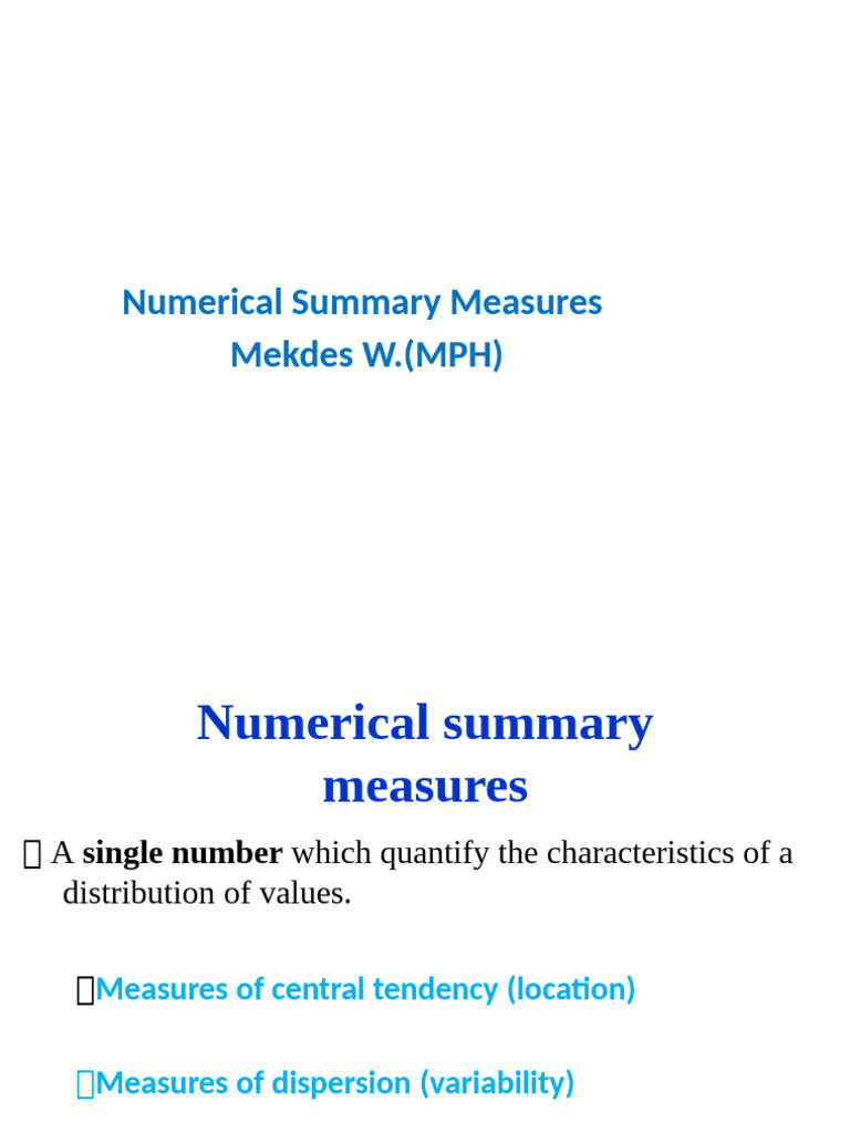 Numerical Summary Measures | PDF | Mode (Statistics) | Mean
