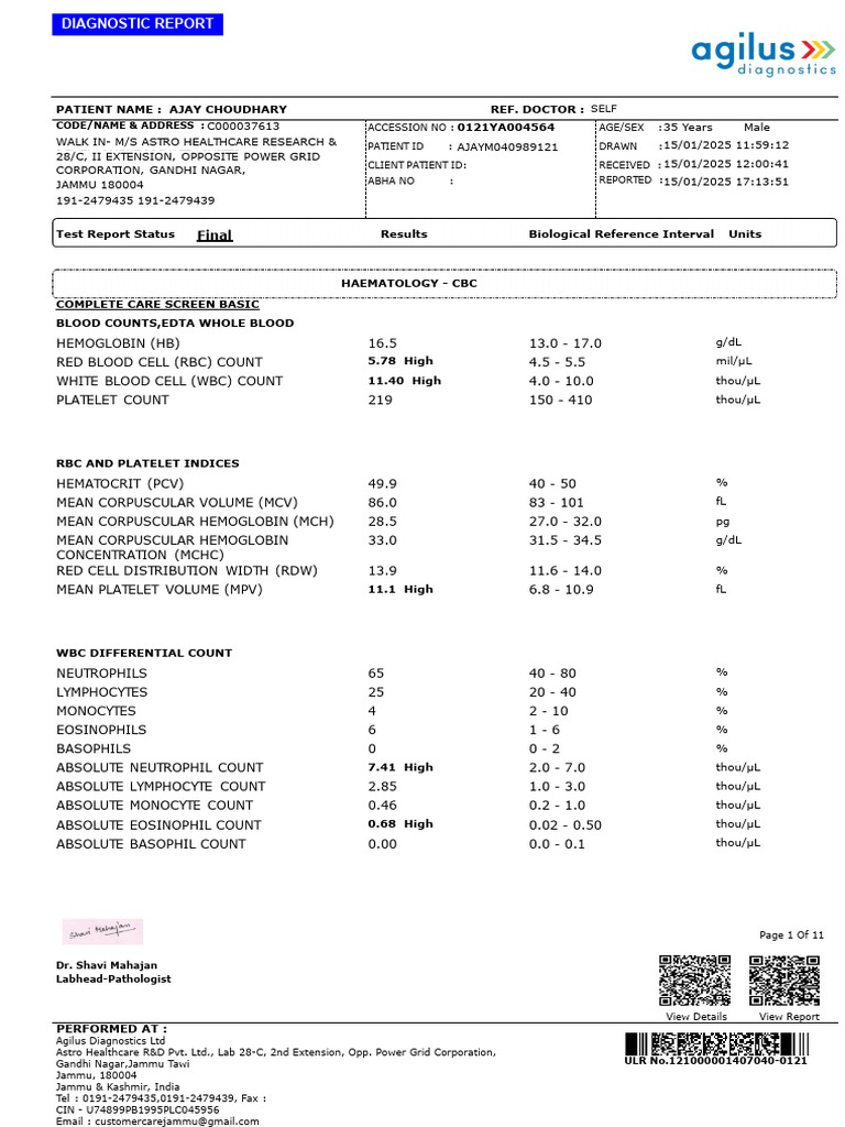 Ajay Choudhary Diagnostic Report 2025 | PDF | Clinical Pathology ...