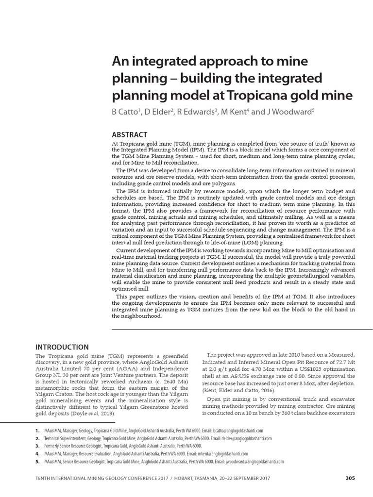 An Integrated Approach To Mine Planning - Building The Integrated ...