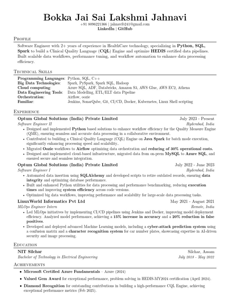 Bokka Jai Sai Lakshmi Jahnavi-Resume | PDF | Apache Spark | Microsoft Azure