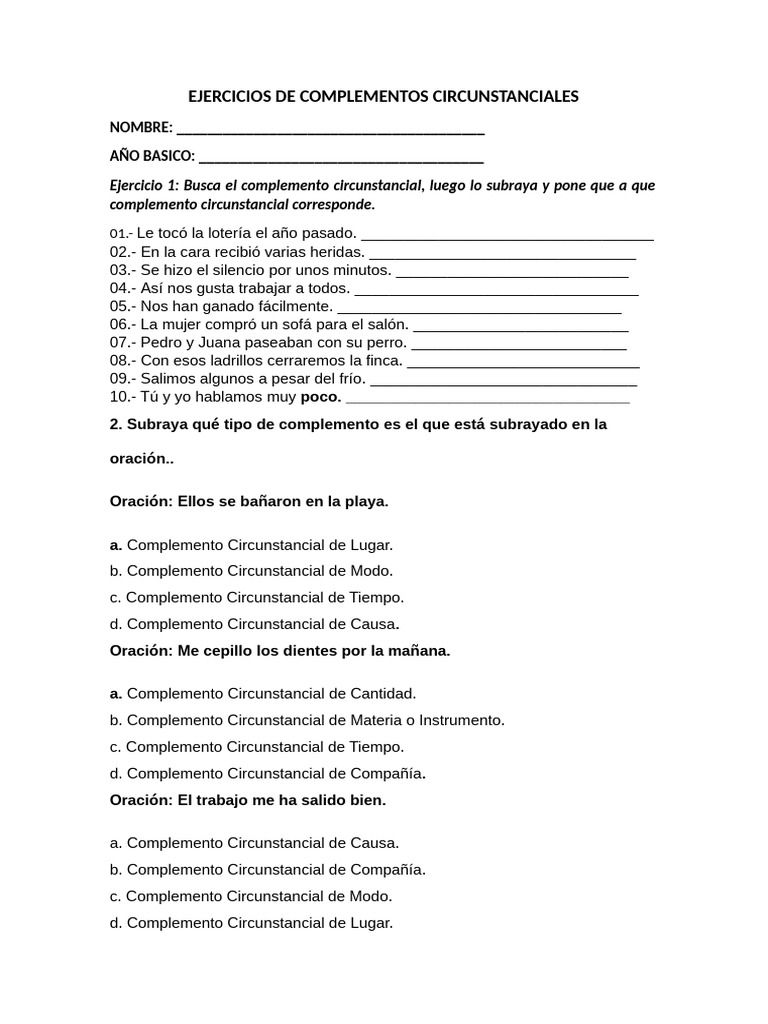 Ejercicios de Complementos Circunstanciales | PDF