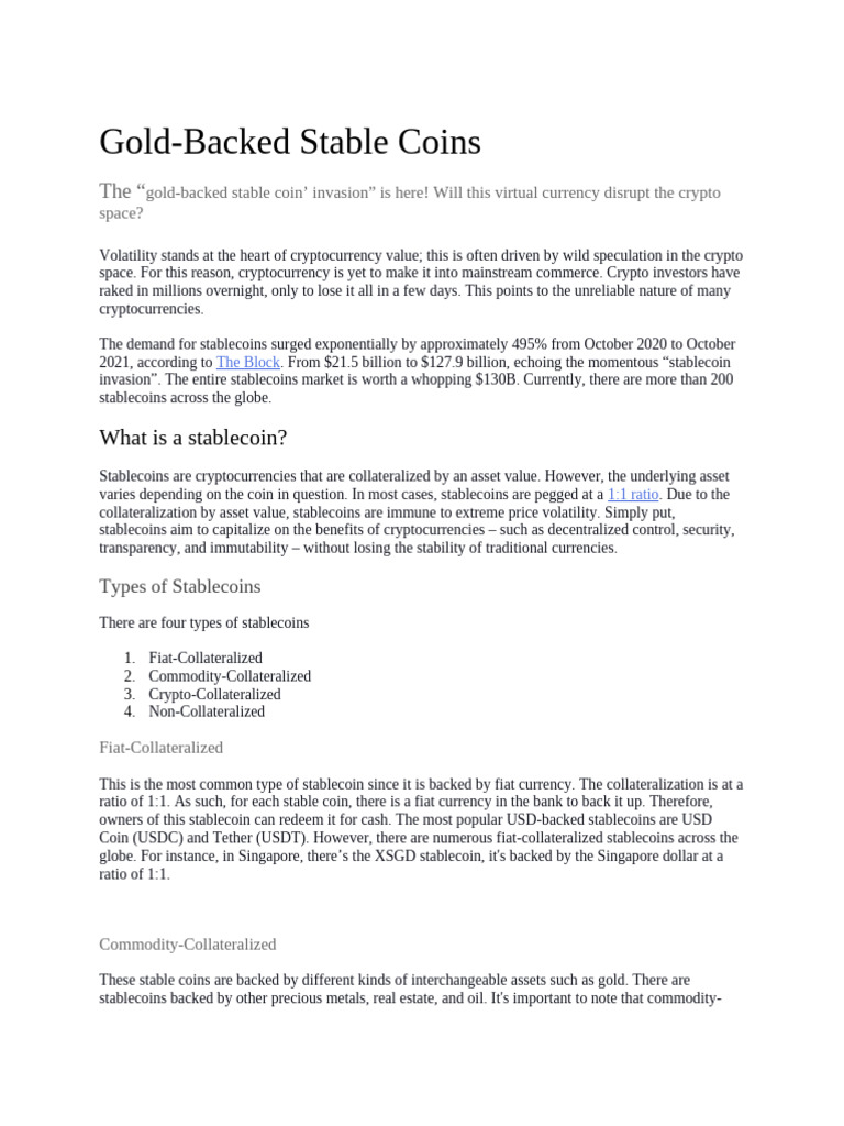 Edited Version Gold-Backed Stable Coins | PDF | Cryptocurrency | Money