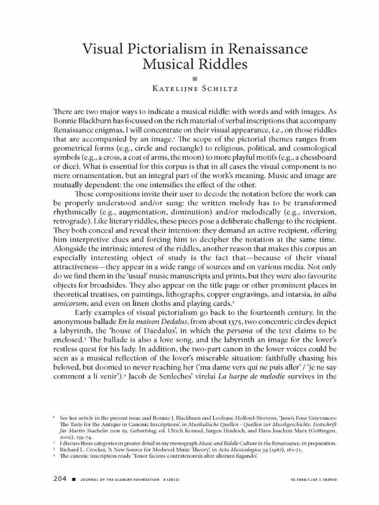 Schiltz 2012 Visual Pictorialism in Renaissance Musical Riddles | PDF ...