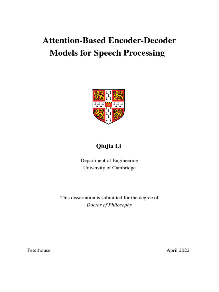 Thesis Attention-Based Encoder-Decoder Models for Speech Processing | PDF | Speech Recognition ...