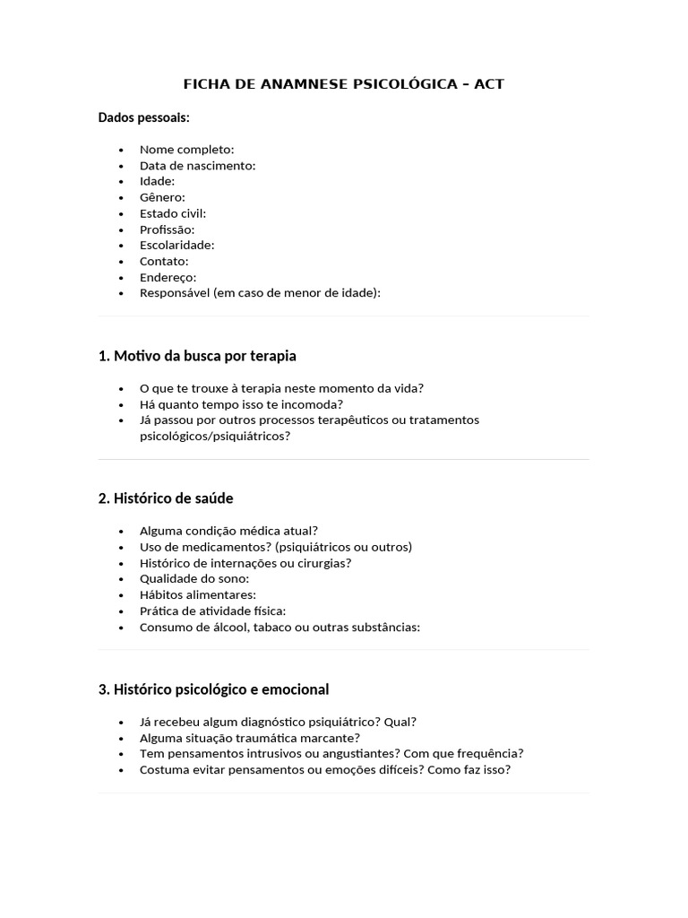 Ficha de Anamnese Psicológica | PDF