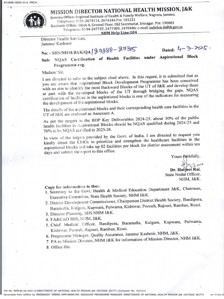 NQAS certification of facilities under Asprational Block Programme | PDF