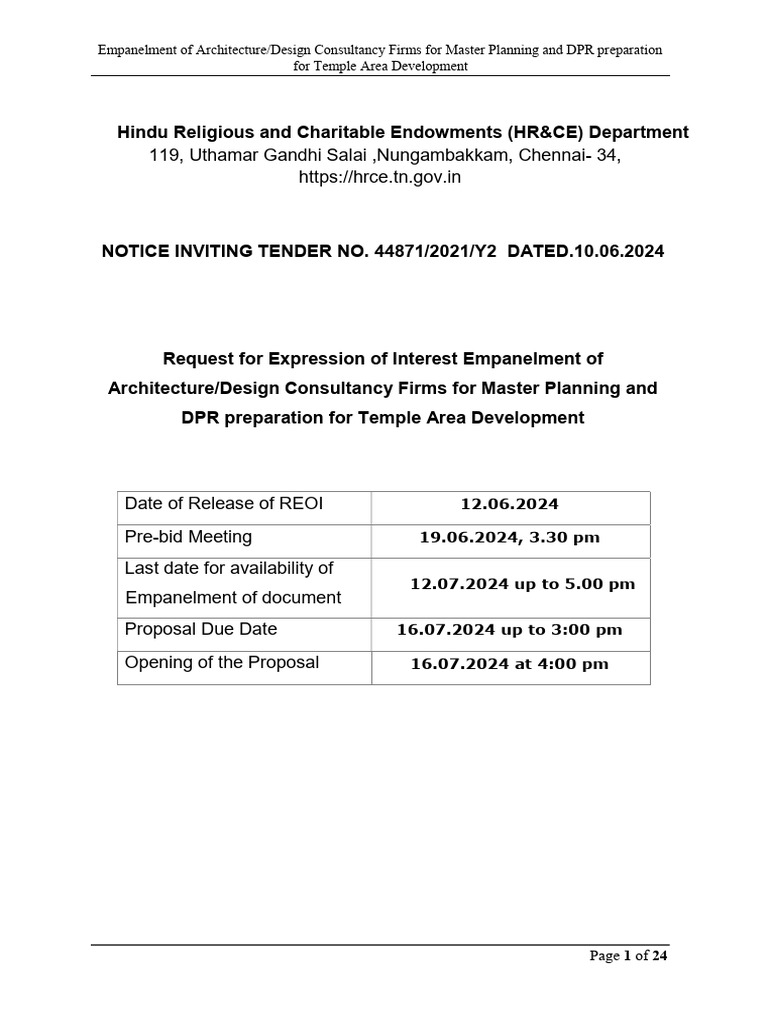 HRCE Department EoI Document Empanelment of Architect | PDF | Notary ...
