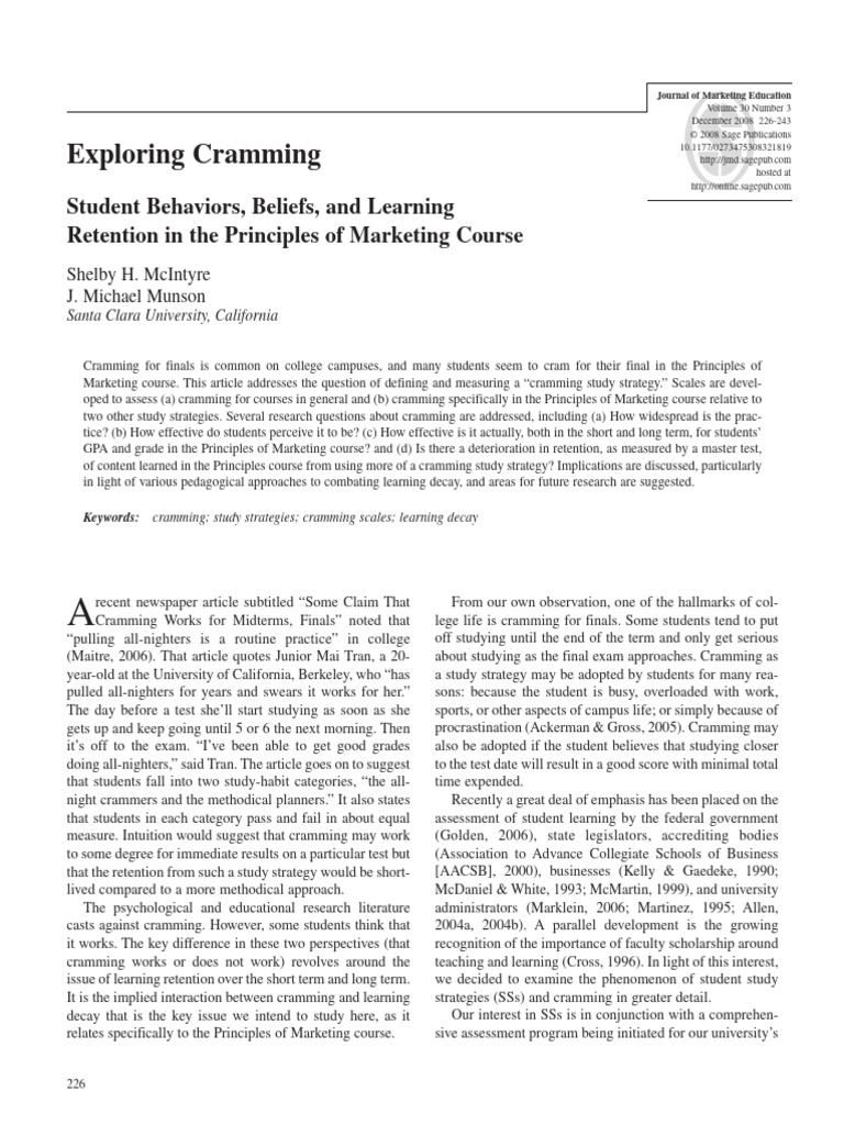 Cramming's Impact on Marketing Learning | PDF | Factor Analysis ...