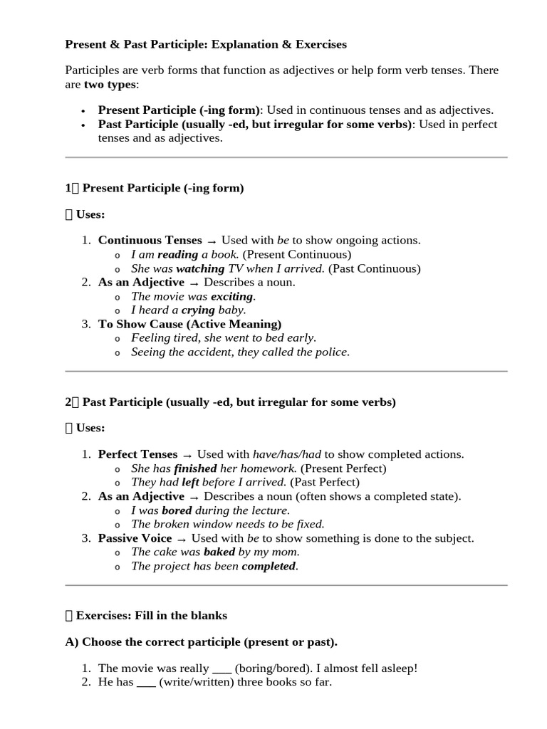 Present Past Participles | PDF | Verb | Adjective