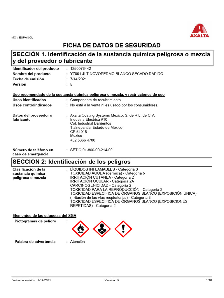 YZ001 NovoPermo Secado Rápido Blanco | PDF | Toxicología | Tolueno