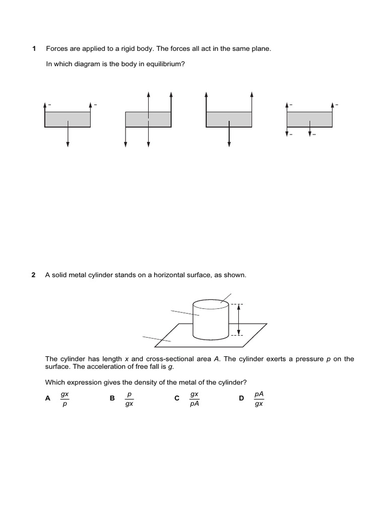 Forces-density-P1 MCQ Questions AS LEVEL | PDF | Force | Pressure