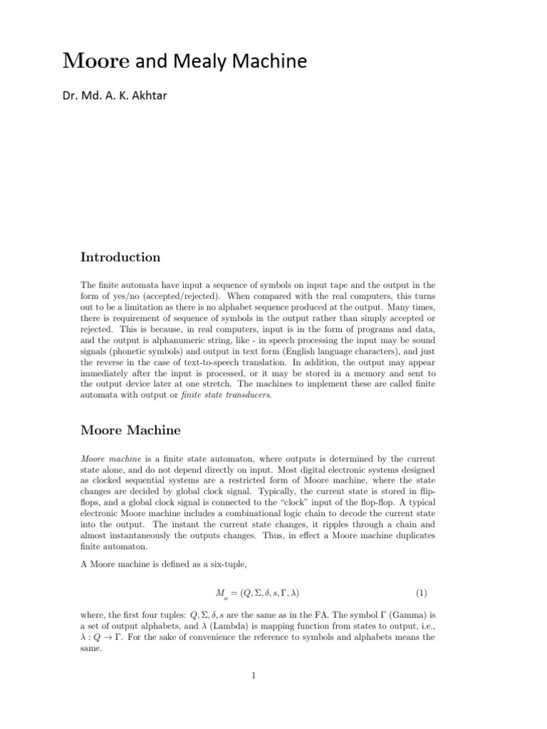 Moore and Mealy Machine | PDF | Computing | Theoretical Computer Science