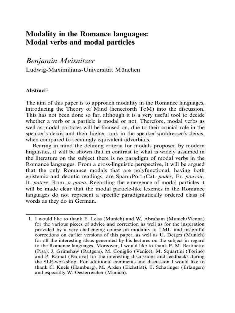 Modality in the Romance languages | PDF | Linguistic Typology | Linguistic Morphology