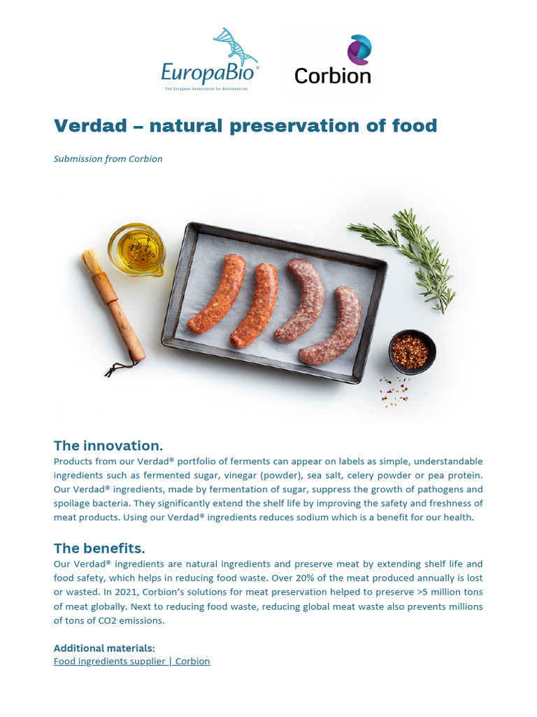 Corbion Verdad®: Natural Meat Preservatives | PDF