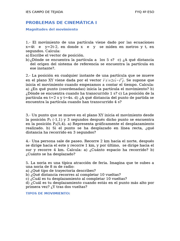 Problemas de Cinemática | PDF | Velocidad | Cinemática