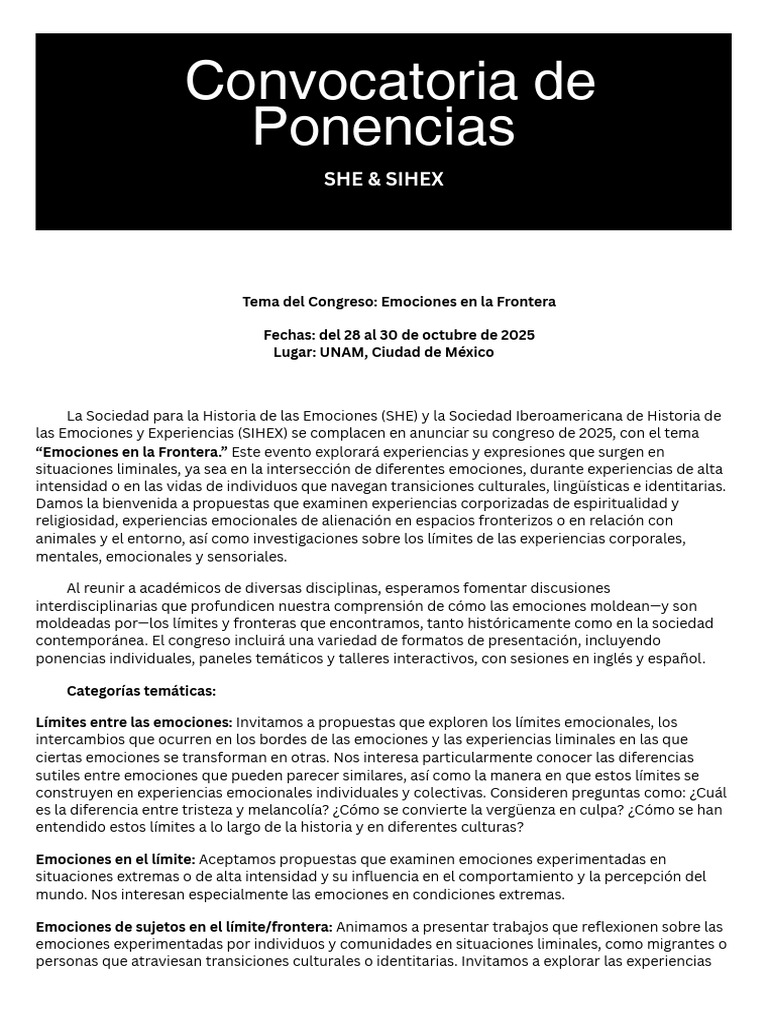 Convocatoria de Ponencias: She & Sihex | PDF | Las emociones ...