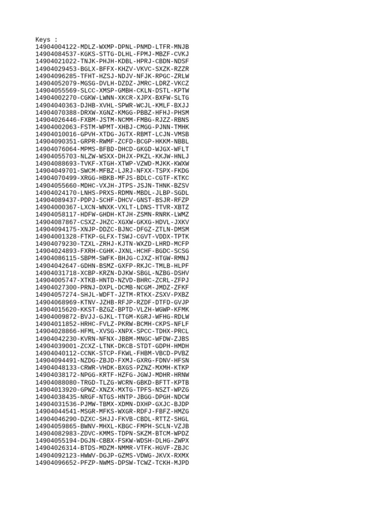 Unique Key Codes List | PDF